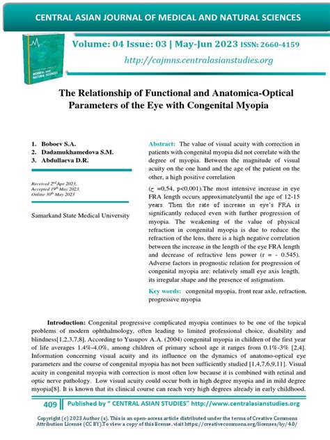 The Relationship Of Functional And Anatomica Optical Parameters Of The Eye With Congenital