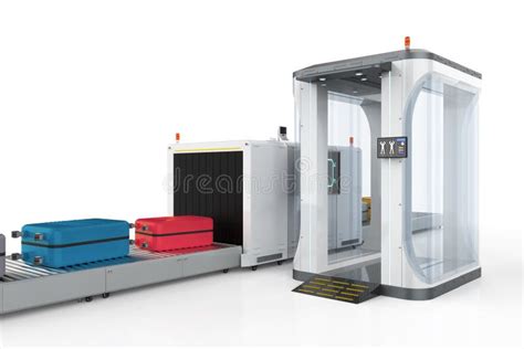 Airport Security Checkpoint With Security Gates And Scanner Machine Stock Illustration
