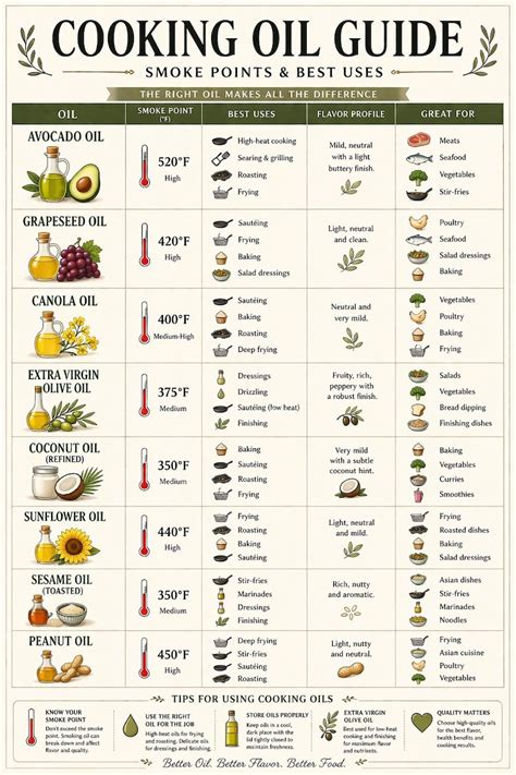 Cooking Oil Guide Poster Kitchen Smoke Point Chart Instant Download