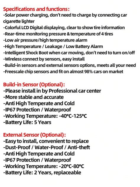The E Ace Tpms Automotive Tire Pressure Alarm Monitoring System Contains 4 External Sensors To