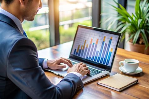Businessman Using Laptop Computer Analyzing Sales Data And Financial