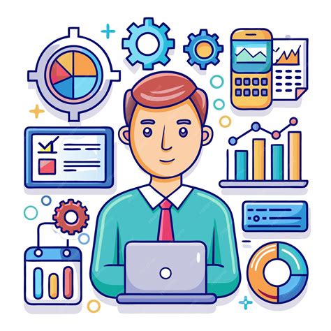Businessman Working On Laptop With Data Analysis Icons Premium Ai