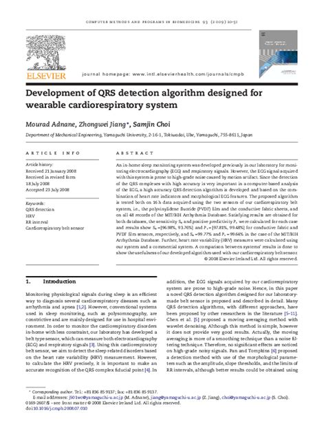 Pdf Development Of Qrs Detection Algorithm Designed For Wearable