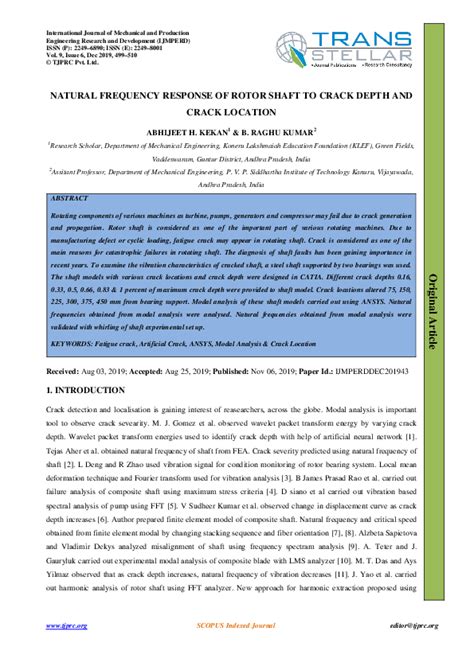 Pdf Natural Frequency Response Of Rotor Shaft To Crack Depth And Crack Location