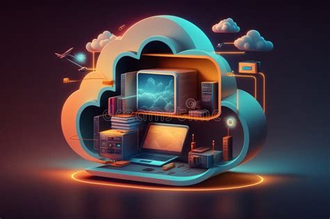 Linking Computer To Cloud With Server Connection Online Cloud Storage Contact Computing