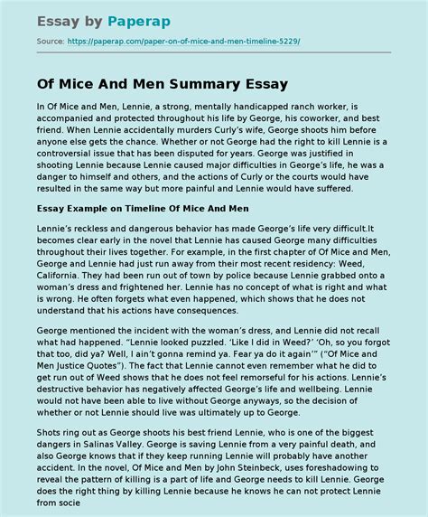 Of Mice And Men Summary Free Essay Example