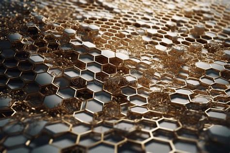 Network Connection Concept Gold Honeycomb Shiny White Background Futuristic Abstract 3d