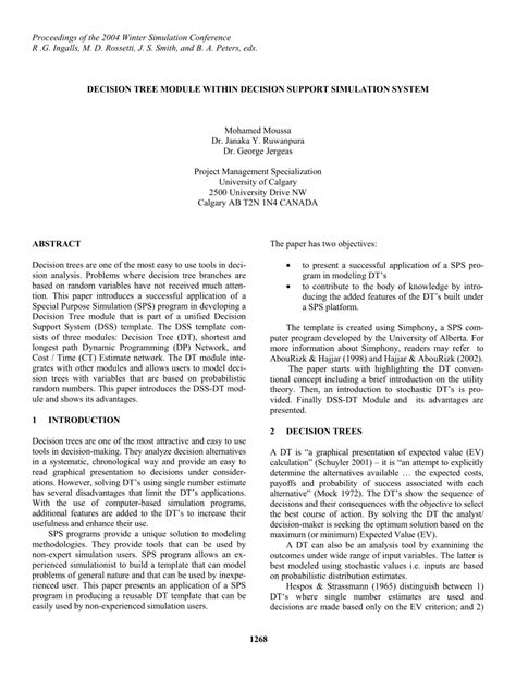 Pdf Decision Tree Module Within Decision Support Simulation System