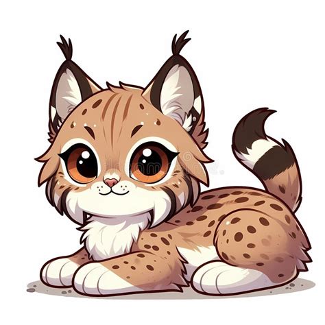 Lynx Chibi Illustration In Flat Style On White Background Cute And