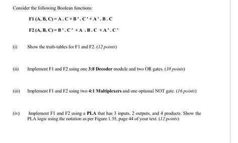 Solved Consider The Following Boolean Functions F1 A B