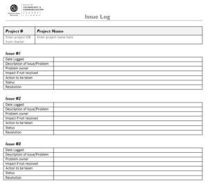 Issue Log Sheets Templates Printable Samples