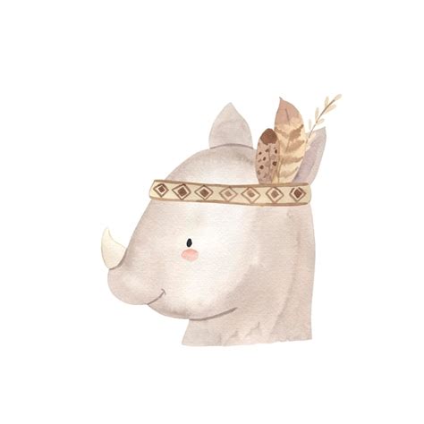 아이들을 위한 코뿔소 수채화 그림 프리미엄 벡터