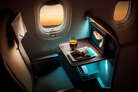 First Class Seat With Tray Table And Reading Light Ready For In Flight