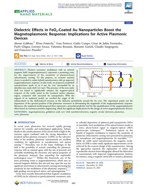 Pdf Dielectric Effects In Feo X Coated Au Nanoparticles Boost The Magnetoplasmonic Response