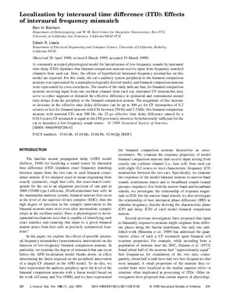 Pdf Localization By Interaural Time Difference Itd Effects Of Interaural Frequency Mismatch