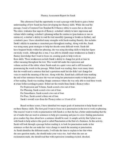 Fluency Assessment Report Merged Download Free Pdf Punctuation Fluency