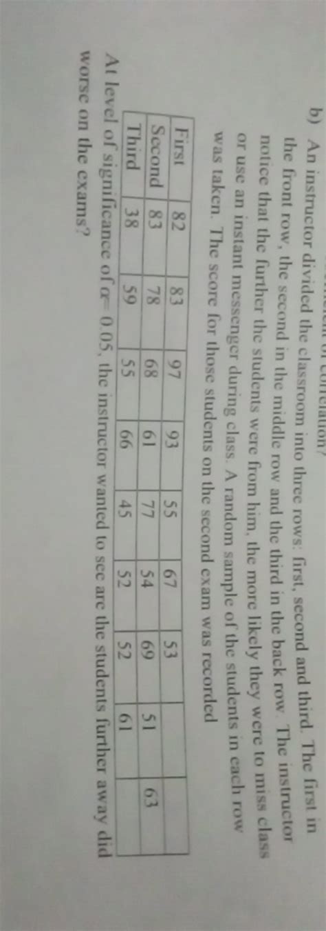 B An Instructor Divided The Classroom Into Three Rows First Second And
