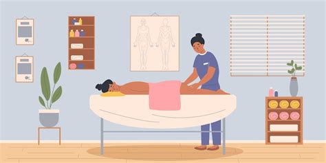 Tipos De Composici N Plana De Masaje Con Paisaje Interior Interior Y Masajista Femenina Frotando