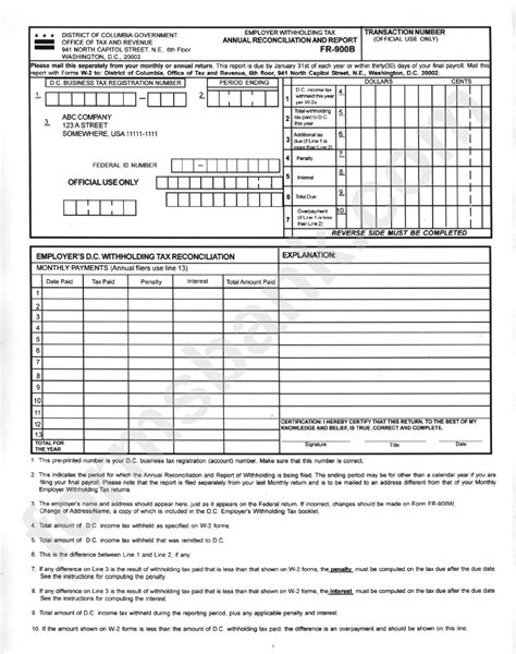Form Fr 900b Employer Withholding Tax Annual Reconciliation And