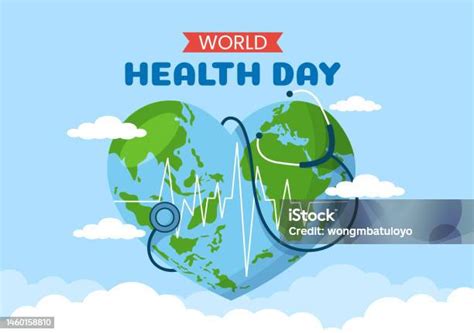 4월 7일 세계 보건의 날 웹 배너 또는 평면 만화 손으로 그린 템플릿의 방문 페이지에 대한 지구 및 건강 관리 그림 4월에 대한 스톡 벡터 아트 및 기타 이미지 Istock