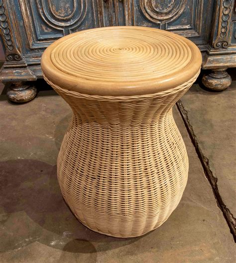 Handmade Round Rattan And Wicker Stool For Sale At 1stdibs