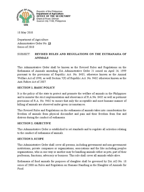 Revised Guidelines For The Humane Euthanasia Of Animals In The