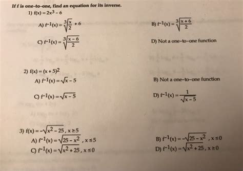 Solved If F Is One To One Find An Equation For Its Chegg Com