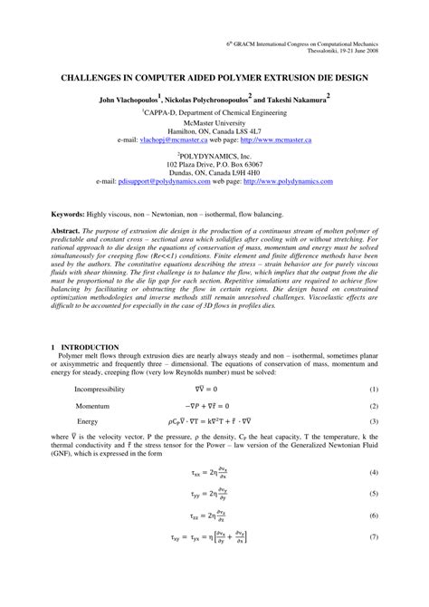 Pdf Challenges In Computer Aided Polymer Extrusion Die Design