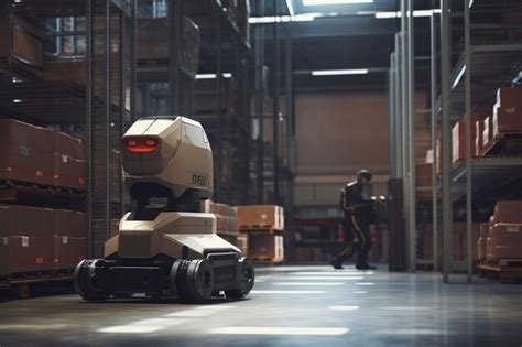 Premium Photo A Security Robot Patrolling A Warehouse Generative Ai
