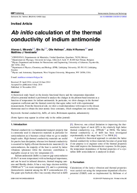 Pdf Ab Initio Calculation Of The Thermal Conductivity Of Indium