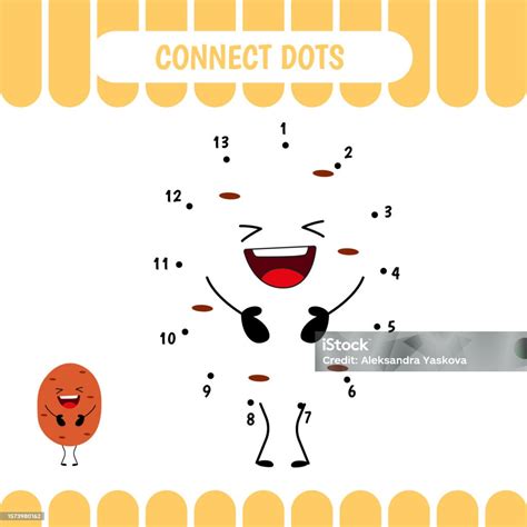 미취학 아동을 위한 도트 투 도트 교육용 게임 감자 활동 워크시트 숫자 세기 필기 연습 벡터 그림입니다 0명에 대한 스톡 벡터
