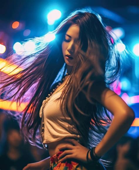 Premium Ai Image Close Up Of A Young Korean Woman Dancing At A Concert