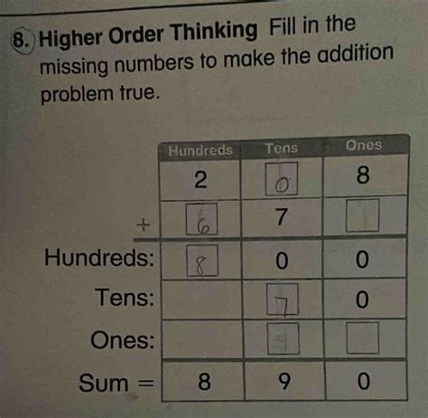 Solved 8 Higher Order Thinking Fill In The Missing Numbers To Make