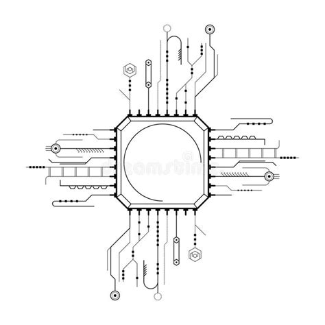 Abstract Black Simple Line Cpu Computer Technology Doodle Outline Vector Design Sketch