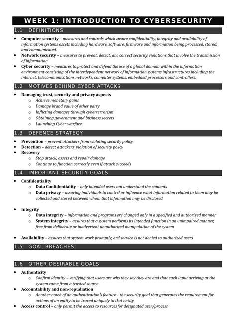 Week 1 Cybersecurity Lecture Notes 1 Week 1 Introduction To