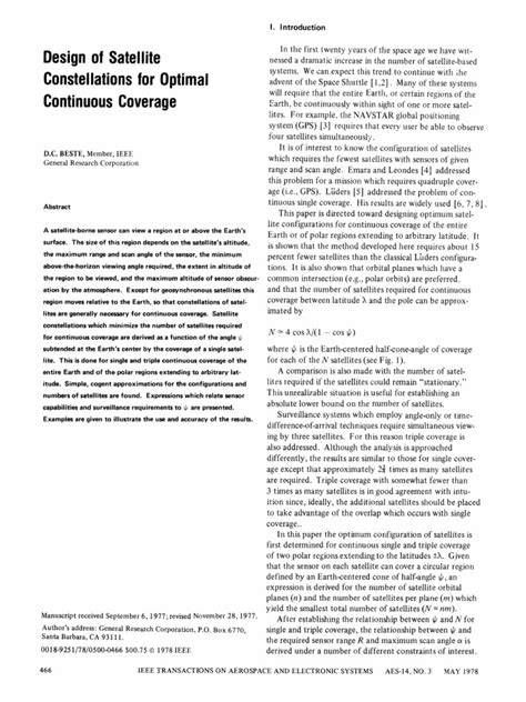 Design Of Satellite Constellations For Optimal Continuous Coverage Pdf Satellite Circle