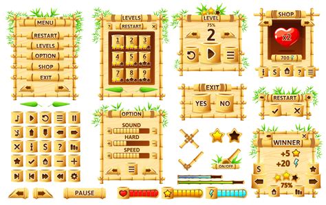 Bamboo Jungle Game Interface Ui Or Gui Buttons 12484381 Vector Art At