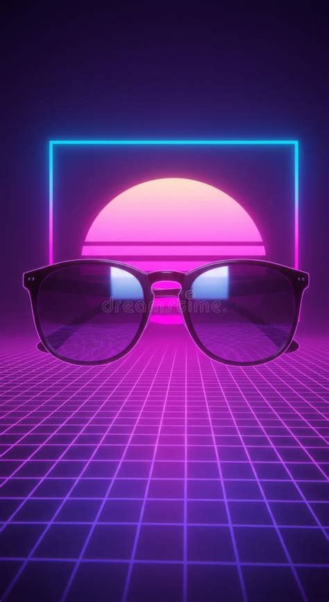 Pixel Sunglasses Retro Sunset Neon Grid Background Stock Illustration Illustration Of Shiny