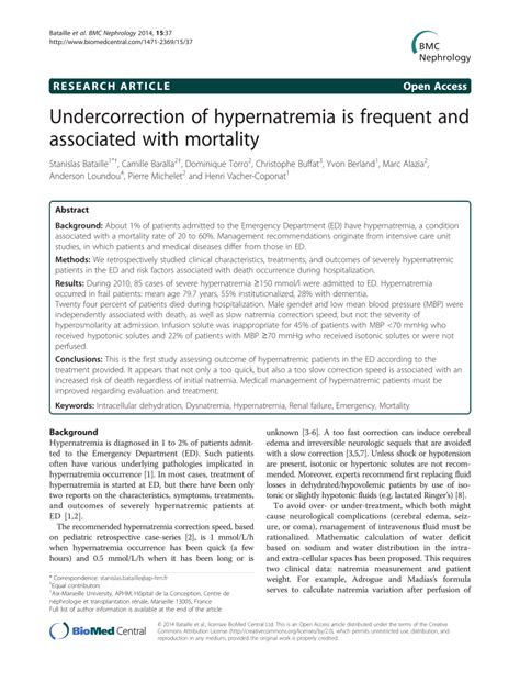 Pdf Undercorrection Of Hypernatremia Is Frequent And Associated With Mortality