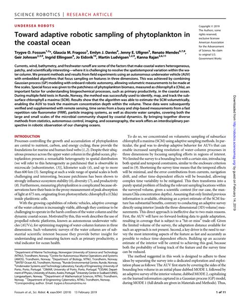 Pdf Toward Adaptive Robotic Sampling Of Phytoplankton In The Coastal