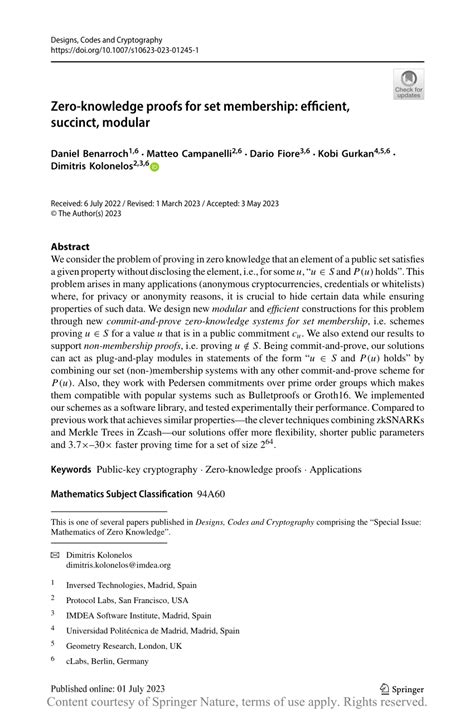 Pdf Zero Knowledge Proofs For Set Membership Efficient Succinct