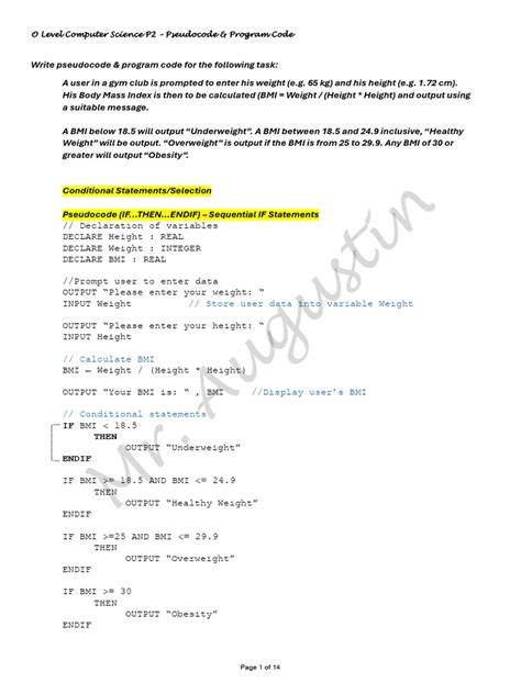 Pseudocode And Program Code Activities 2025copy Pdf Body Mass Index
