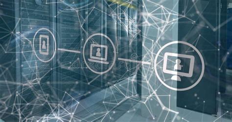 Image Of Digital Icons And Networks Of Connections Over Computer Servers Stock Illustration