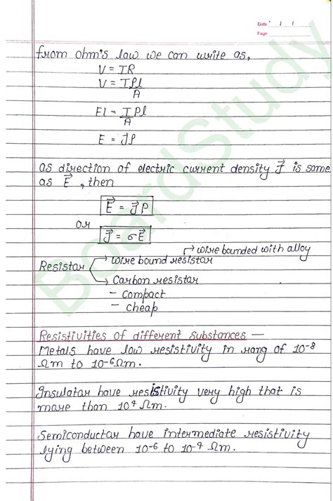 Ncert Class 12 Physics Chapter 3 Current Electricity Notes Handwritten Notes And Pdf Download