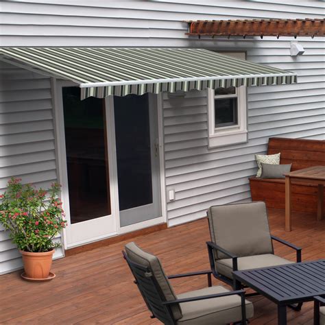 Aleko 16x10 Retractable Motorized Patio Awning Multi Striped Green