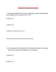 Hypothesis Testing Homework Docx Hypothesis Testing Homework A Formal Hypothesis Test Is To