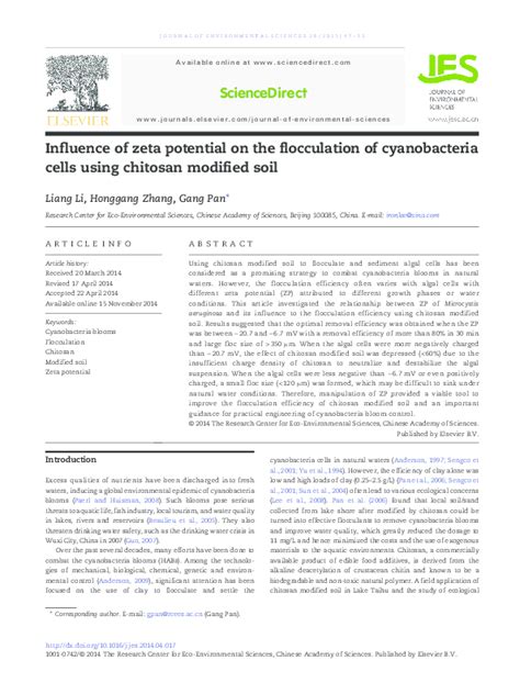 Pdf Influence Of Zeta Potential On The Flocculation Of Cyanobacteria