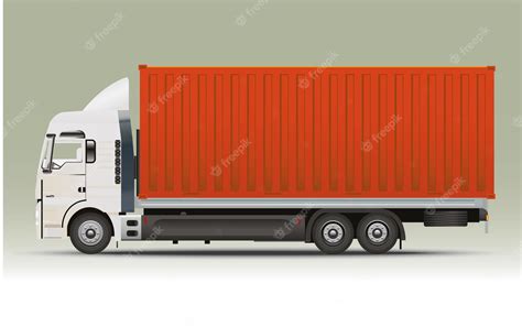 Premium Vector Realistic 3d Cargo Truck Orange Freight Container Side View Vector