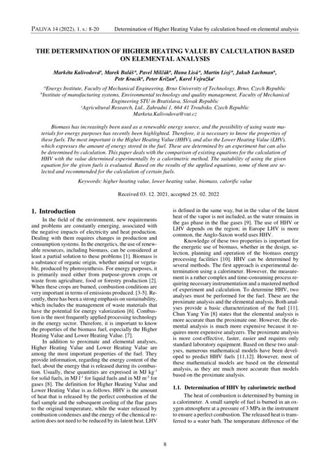PDF Determination Of Higher Heating Value By Calculation Based On Elemental Analysis