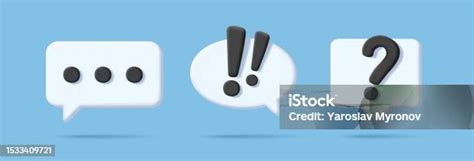 음성 의사 소통 대화 거품 3d 렌더링 둥근 아이콘 세트 텍스트 기호가 있는 흰색 도형 느낌표에 대한 스톡 벡터 아트 및 기타 이미지 Istock